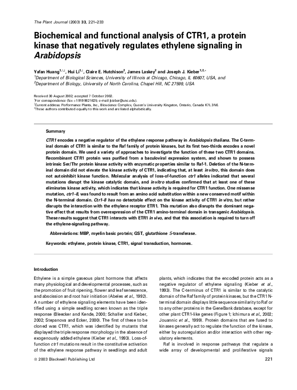 (PDF) Biochemical and functional analysis of CTR1, a protein kinase ...