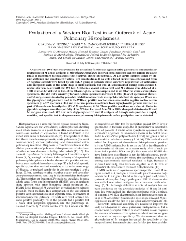 (PDF) Evaluation of a Western Blot Test in an Outbreak of Acute ...