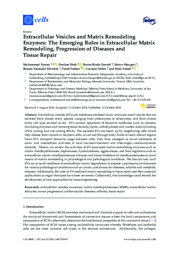 (PDF) Extracellular Vesicles and Matrix Remodeling Enzymes: The ...