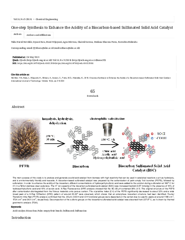 (PDF) One-step Synthesis to Enhance the Acidity of a Biocarbon-based ...