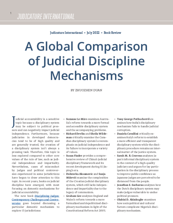 (PDF) A Global Comparison of Judicial Discipline Mechanisms