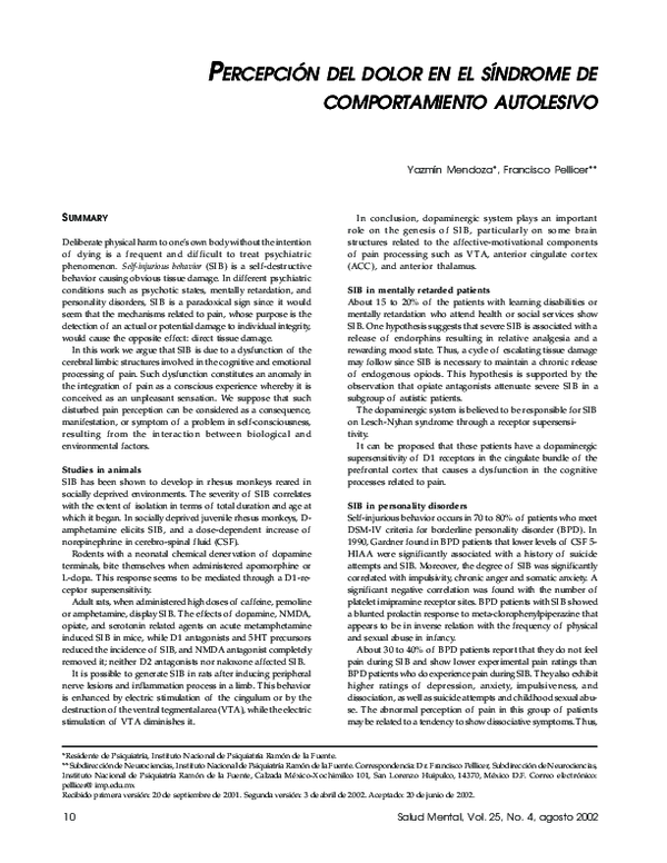(PDF) Percepci n Del Dolor en El S ndrome De Comportamiento Autolesivo