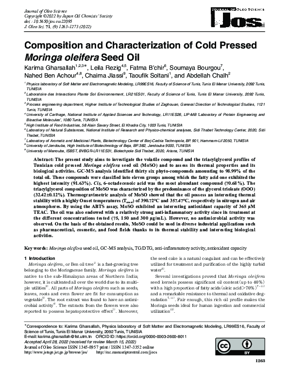 (PDF) Composition and Characterization of Cold Pressed Moringa oleifera Seed Oil