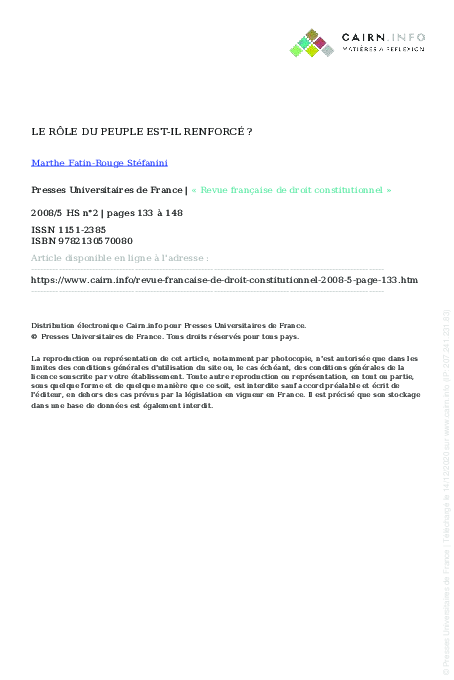 (PDF) Le rôle du peuple est-il renforcé