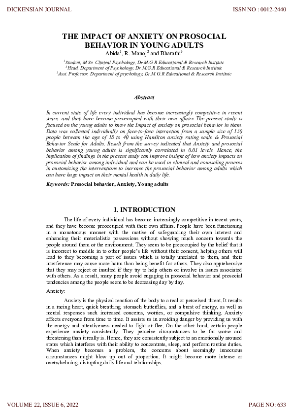 (PDF) THE IMPACT OF ANXIETY ON PROSOCIAL BEHAVIOR IN YOUNG ADULTS
