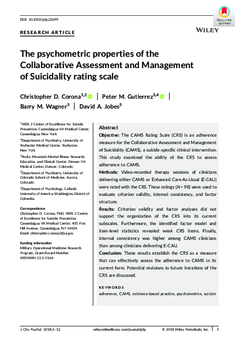 (PDF) The psychometric properties of the Collaborative Assessment and Management of Suicidality ...