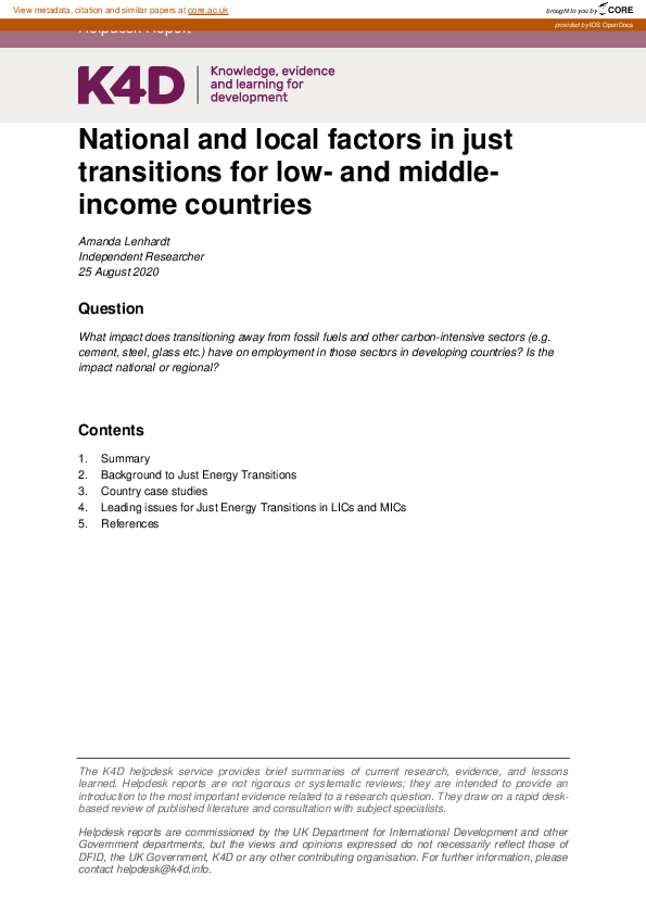 (PDF) National and Local Factors in Just Transitions for Low and Middle ...