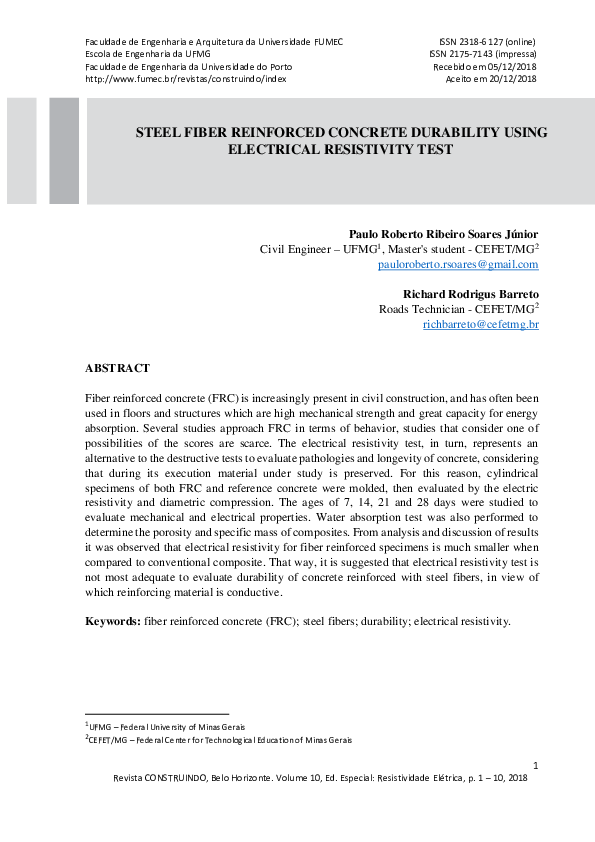 (PDF) Steel Fiber Reinforced Concrete Durability Using Electrical ...