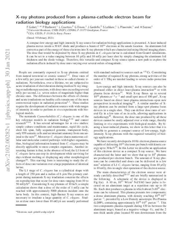 (PDF) X-ray photons produced from a plasma-cathode electron beam for radiation biology applications