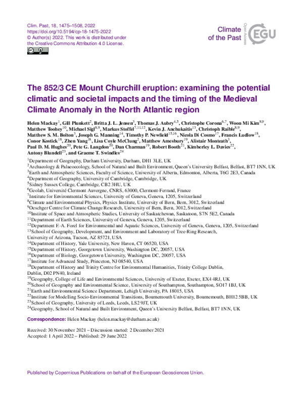 (PDF) "The 852/3 CE Mount Churchill Eruption: Examining the Potential ...