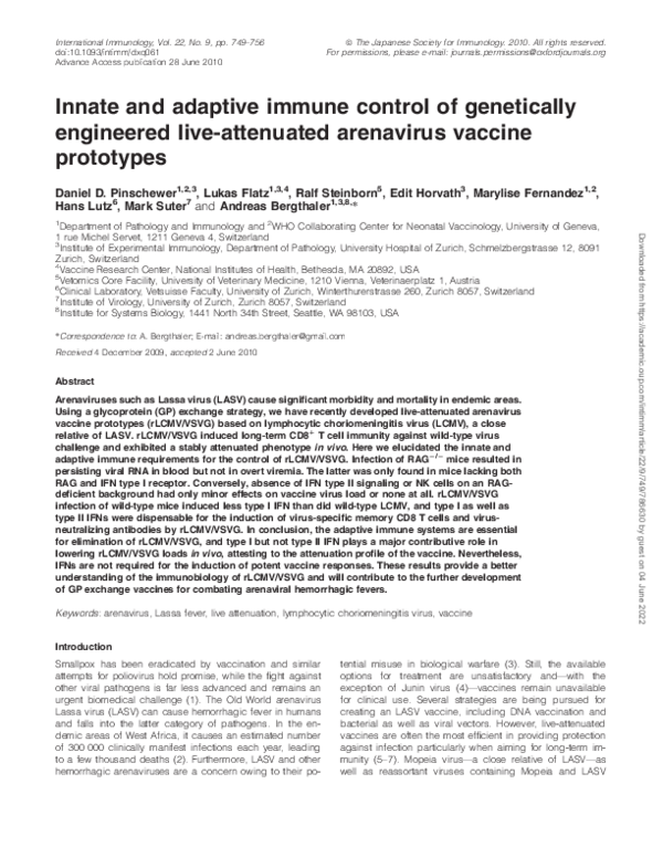 (PDF) Innate and adaptive immune control of genetically engineered live-attenuated arenavirus ...