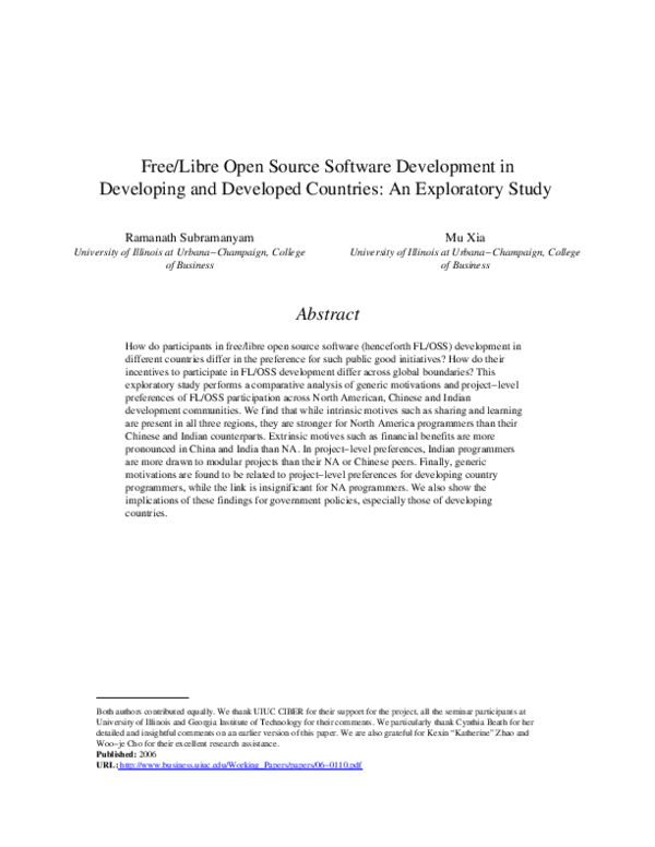 (PDF) Free/Libre Open Source Software development in developing and developed countries: A ...