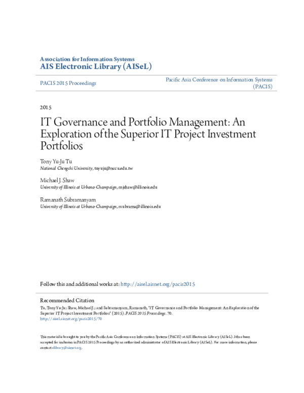 (PDF) IT Governance and Portfolio Management: An Exploration of the ...