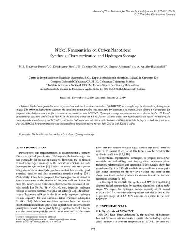(PDF) Nickel Nanoparticles on Carbon Nanotubes: Synthesis, Characterization and Hydrogen Storage