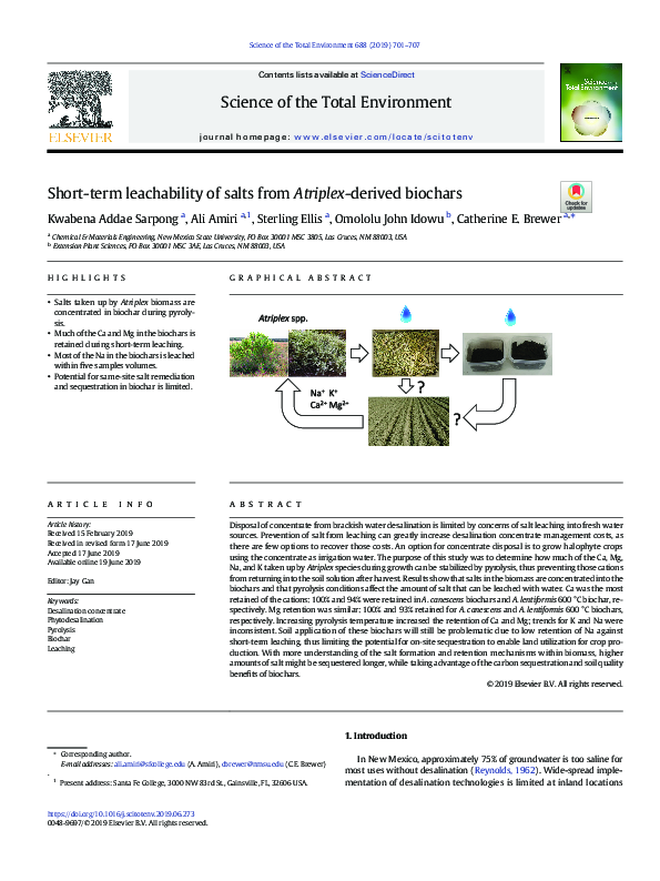 (PDF) Short-term leachability of salts from Atriplex-derived biochars