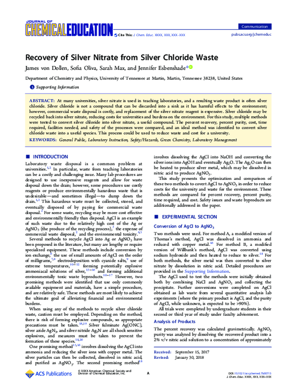 (PDF) Recovery of Silver Nitrate from Silver Chloride Waste