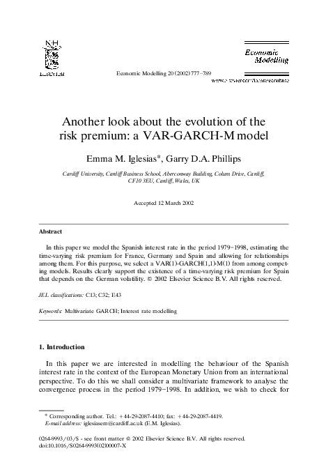 (PDF) Another look about the evolution of the risk premium: a VAR-GARCH ...