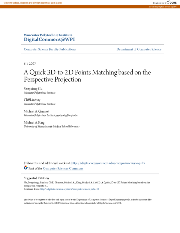 (PDF) A Quick 3D-to-2D Points Matching Based on the Perspective Projection