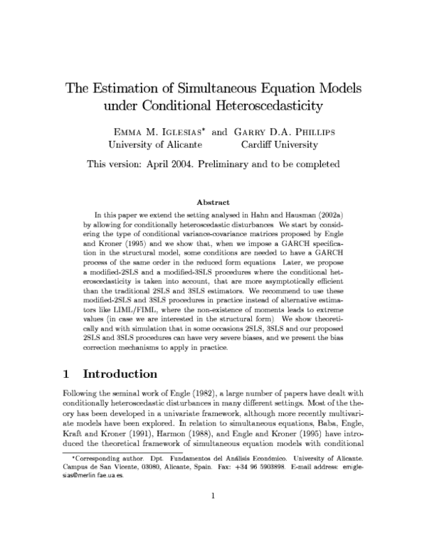 Pdf The Estimation Of Simultaneous Equation Models Under Conditional