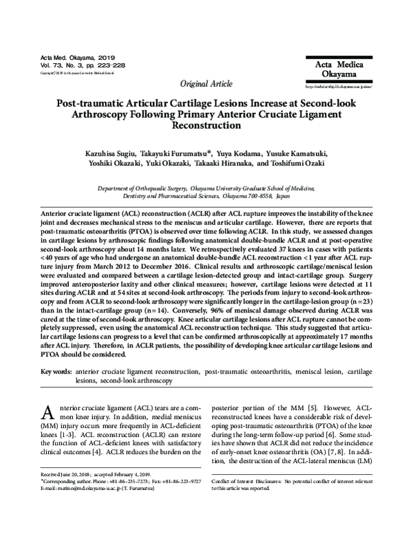 (PDF) Post-traumatic Articular Cartilage Lesions Increase at Second ...