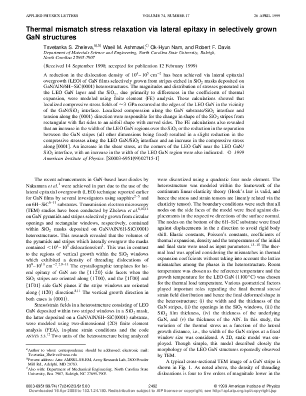 (PDF) Thermal mismatch stress relaxation via lateral epitaxy in ...