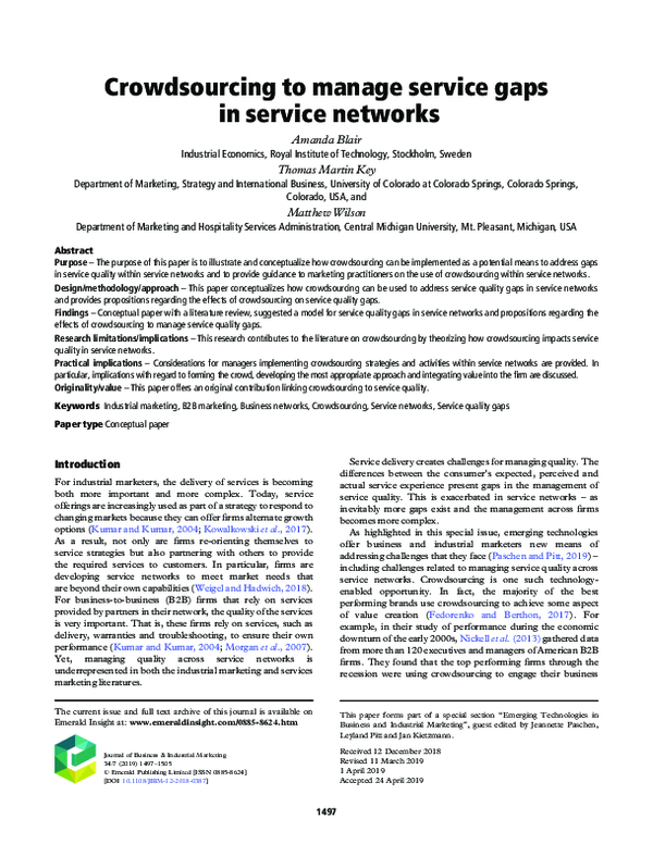 (PDF) Crowdsourcing to manage service gaps in service networks