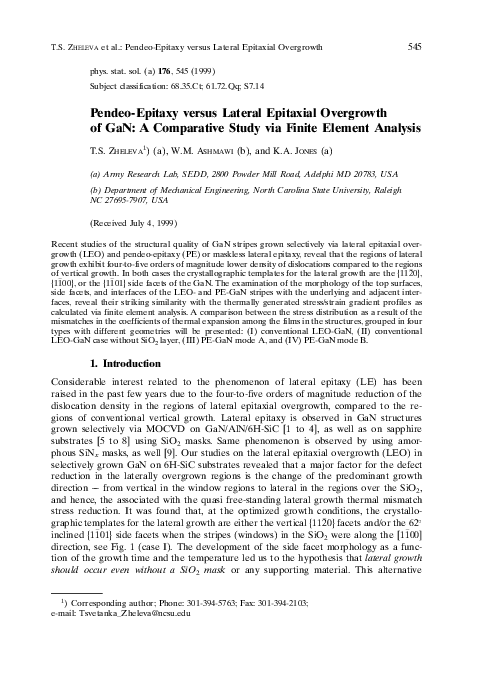 (PDF) Pendeo-Epitaxy versus Lateral Epitaxial Overgrowth of GaN: A Comparative Study via Finite ...
