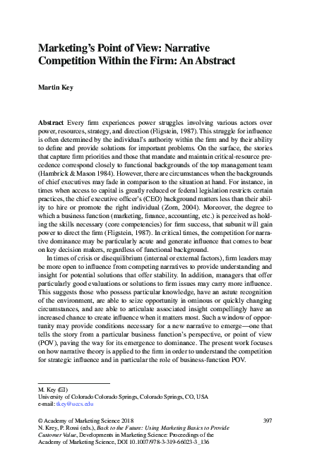 (PDF) Marketing’s Point of View: Narrative Competition Within the Firm ...