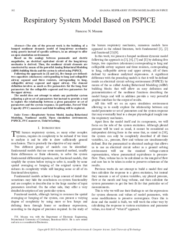 (PDF) Respiratory system model based on PSPICE