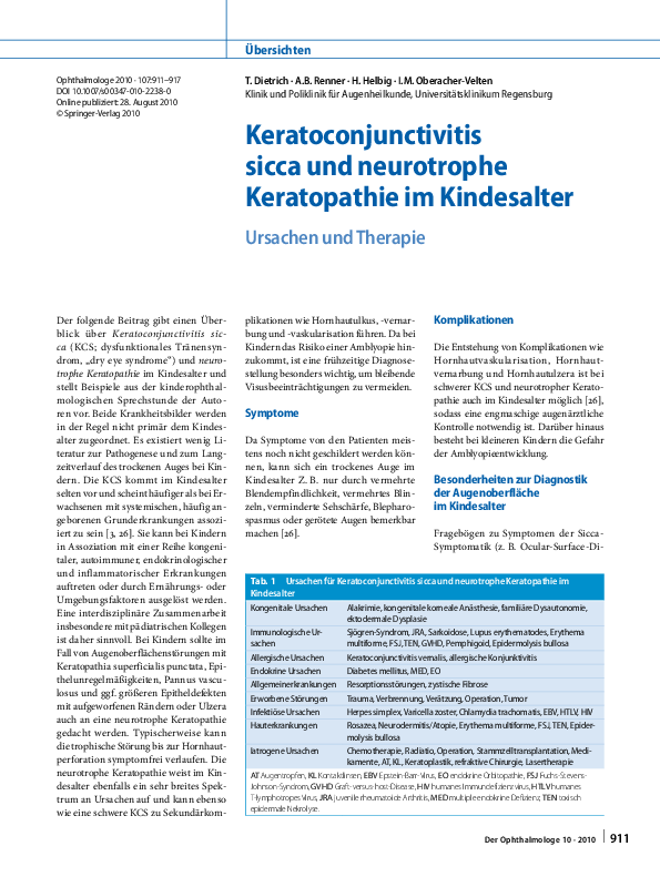 (PDF) Keratoconjunctivitis sicca und neurotrophe Keratopathie im ...
