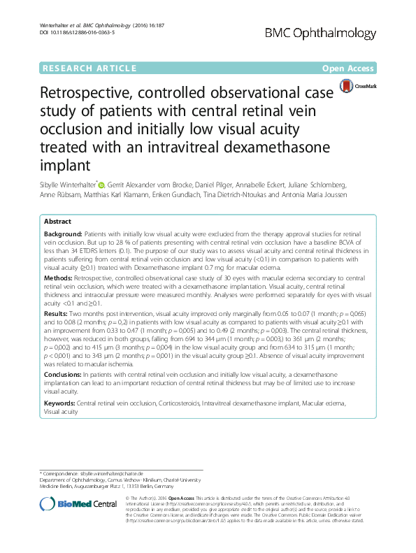 (PDF) Retrospective, controlled observational case study of patients with central retinal vein ...