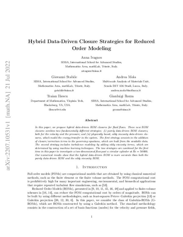 Pdf Hybrid Data Driven Closure Strategies For Reduced Order Modeling