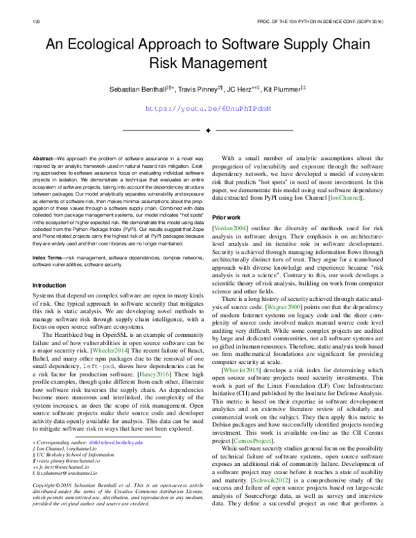 (PDF) An Ecological Approach to Software Supply Chain Risk Management