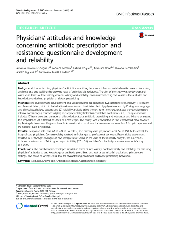 (PDF) Physicians' attitudes and knowledge concerning antibiotic prescription and resistance ...