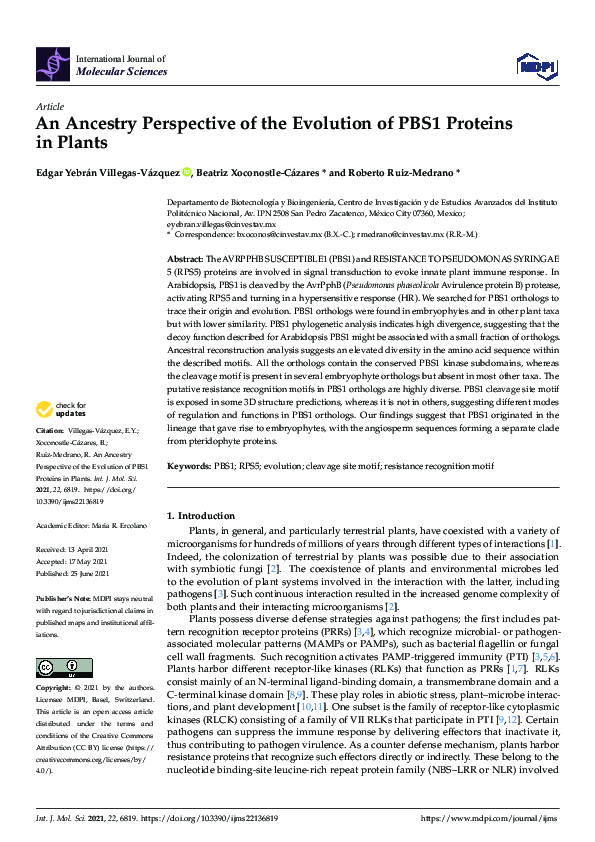 (PDF) An Ancestry Perspective of the Evolution of PBS1 Proteins in Plants