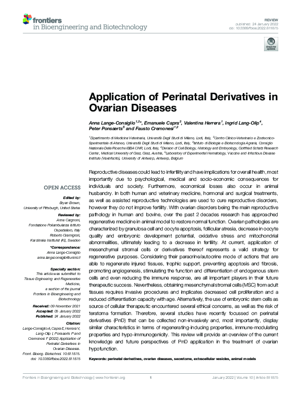 Pdf Application Of Perinatal Derivatives In Ovarian Diseases Valentina Herrera