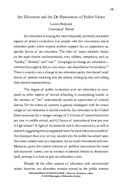 Pdf Sex Education And The De Polarization Of Public Values