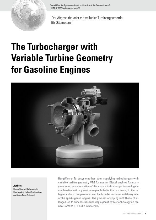 (PDF) The turbocharger with variable turbine geometry for gasoline engines