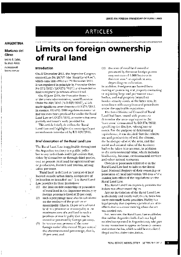 (PDF) Limits on foreign ownership of rural land
