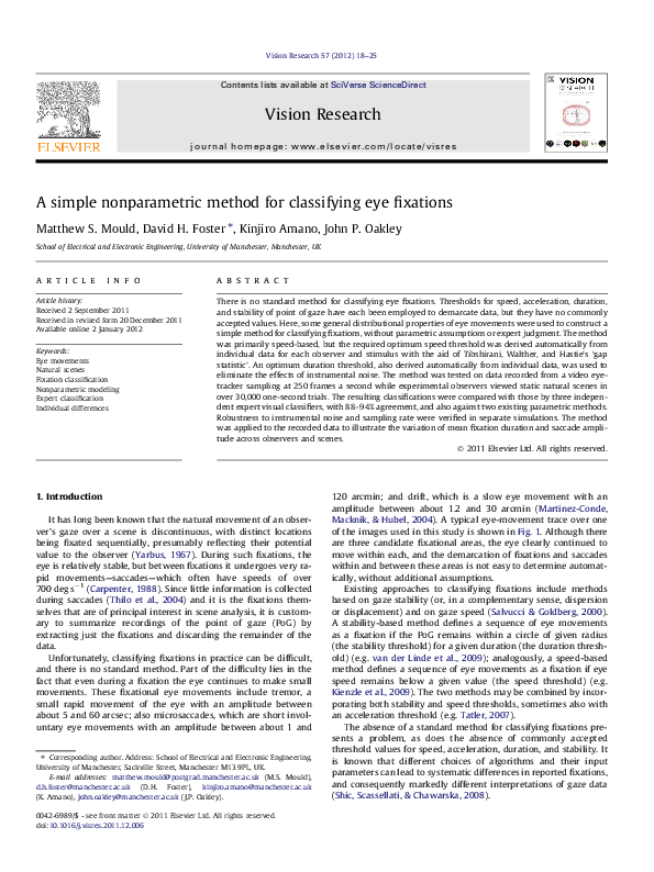Pdf A Simple Non Parametric Method For Classifying Eye Fixations