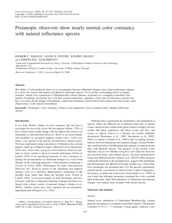 (PDF) Protanopic observers show nearly normal color constancy with ...