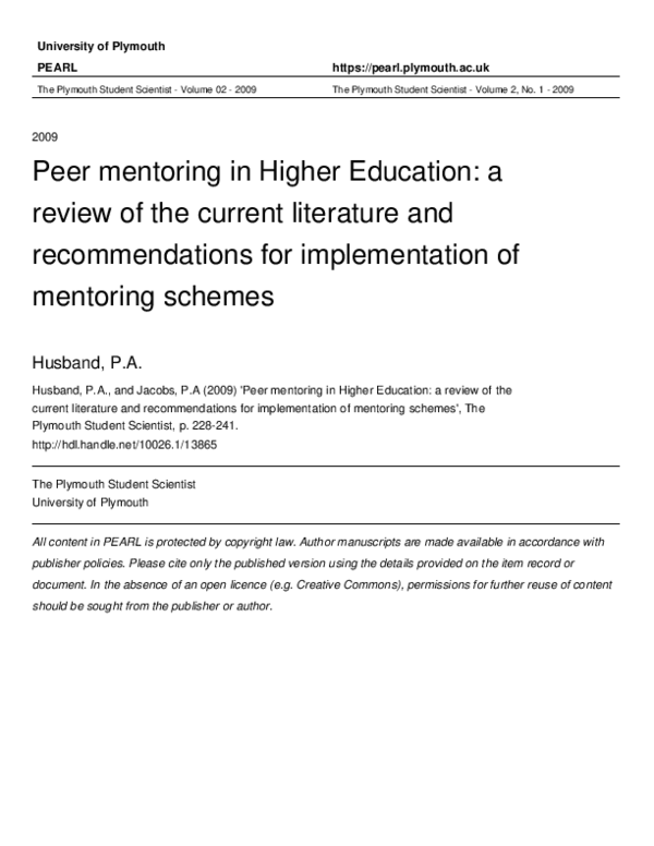 (PDF) Peer mentoring in Higher Education: A review of the current literature and recommendations ...