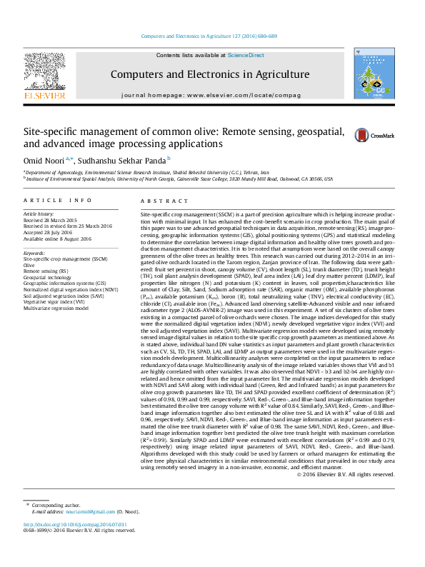 (PDF) Site-specific management of common olive: Remote sensing, geospatial, and advanced image ...