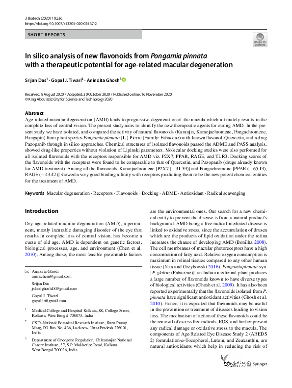 (PDF) In silico analysis of new flavonoids from Pongamia pinnata with a ...