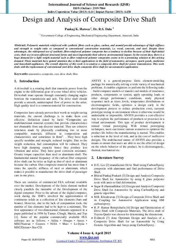 (PDF) Design and Analysis of Composite Drive Shaft