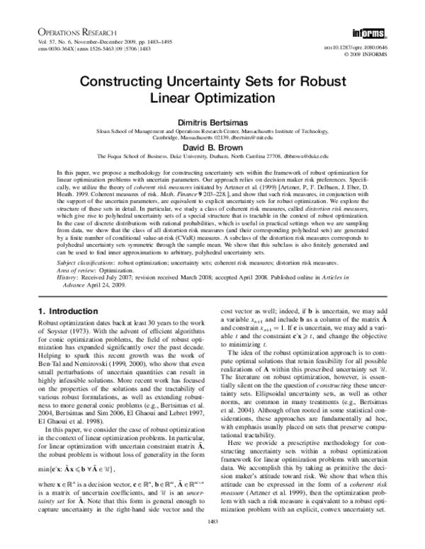 (PDF) Constructing Uncertainty Sets for Robust Linear Optimization