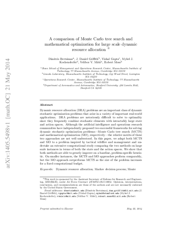 Pdf A Comparison Of Monte Carlo Tree Search And Mathematical Optimization For Large Scale
