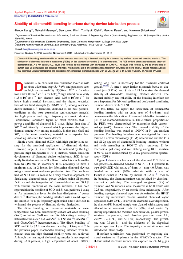 (PDF) Stability of diamond/Si bonding interface during device ...