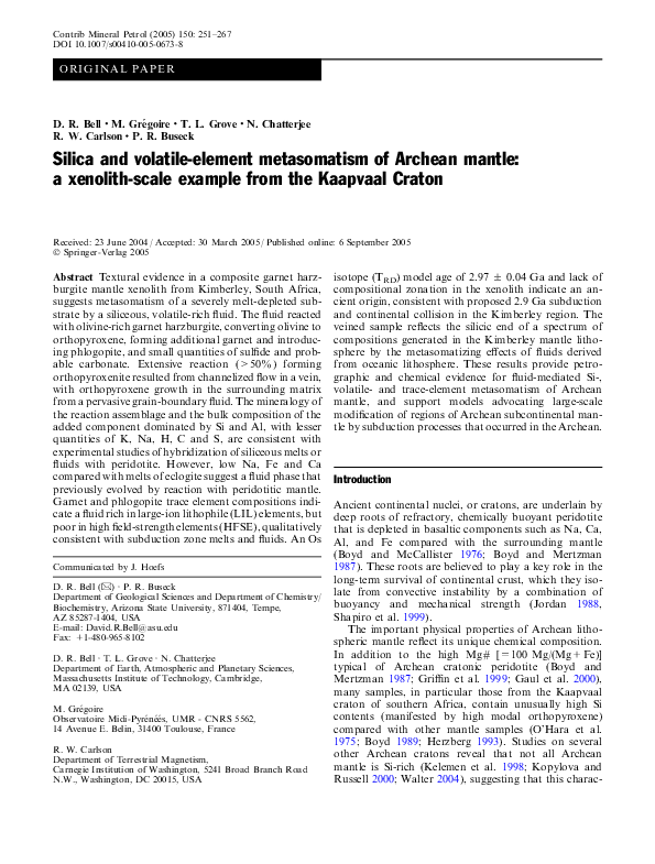 Pdf Silica And Volatile Element Metasomatism Of Archean Mantle A Xenolith Scale Example From