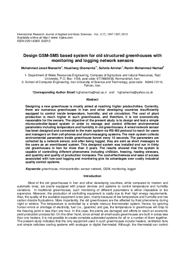 (PDF) Design GSM-SMS based system for old structured greenhouses with ...